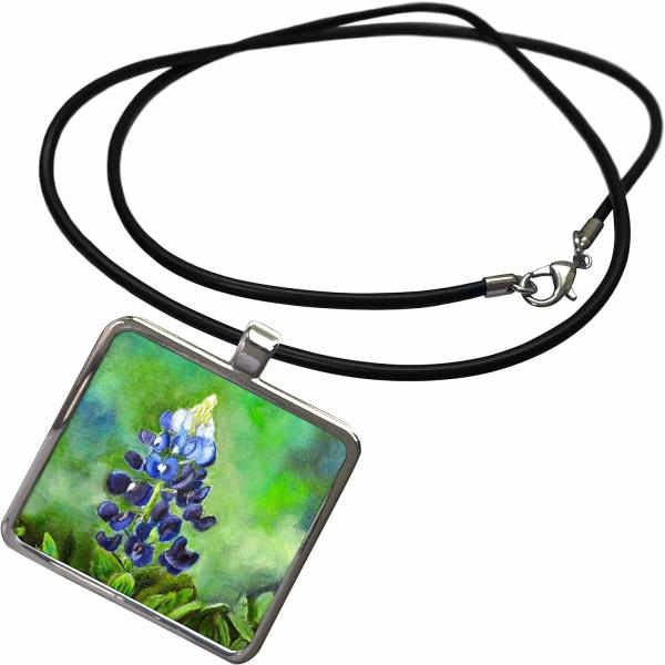 商品名3dRose Melissa A. Torres アートフローラル - 草原のブルーボネットの絵画 - 長方形ペンダント付きネックレス (ncl_128258), 金属3dRose Melissa A. Torres Art Flor...