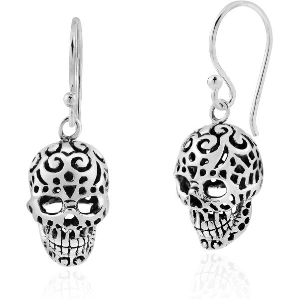 商品名Menacing タトゥードクロとユニークなパターン .925スターリングシルバー ダングルイヤリングAeraVida Menacing Tattooed Skull with a Unique Pattern .925 Sterli...