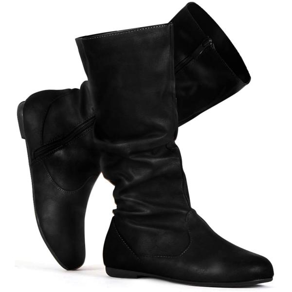 商品名: katliu レディース スラウチ ミッドカーフブーツ ジップアップ フラットブーツ US サイズ: 24 カラー: ブラック katliu Women's Slouchy Mid Calf Boots Zip up Flat B...