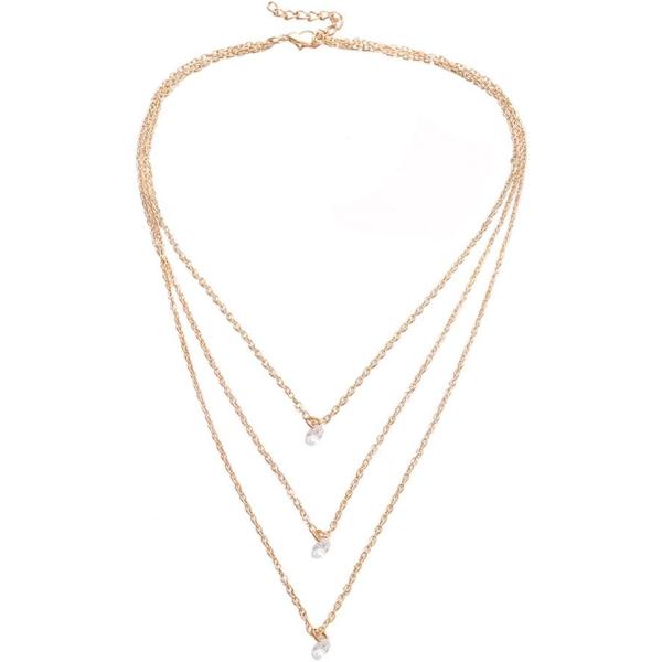 商品名MileHouse Necklace for Women,Multi-Layer Fashion Party Date Jewelry Three Rhinestones Choker Necklace - Goldenブランド：Mi...