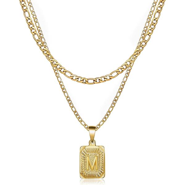 商品名Joycuff 18Kゴールド イニシャルネックレス レディース メンズ ティーン ガールズ ベストフレンド ファッション トレンディ フィガロチェーン スクエア文字 ステンレススチール ペンダントネックレス パーソナライズ アルファ...