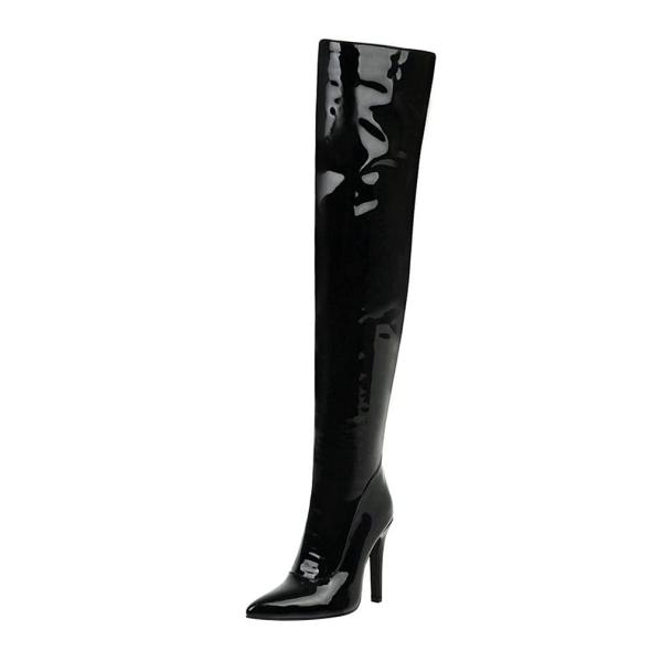 商品名:  LUXMAX Women Patent Leather Thigh High Boots Stiletto High Heel Pointed Toe Stretch Over The Knee Boots, Size 15 M...