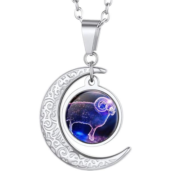 商品名Aries Pendant Necklace Gold, Custom Engraved Crescent Moon Zodiac Necklace, Astrology Horoscope Celestial Jewelry, St...