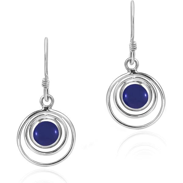 商品名カスケードオービット模造ブルーラピスラズリはめ込み .925スターリングシルバー ダングルイヤリングAeraVida Cascading Orbits Simulated Blue Lapis-lazuli Inlay .925 St...