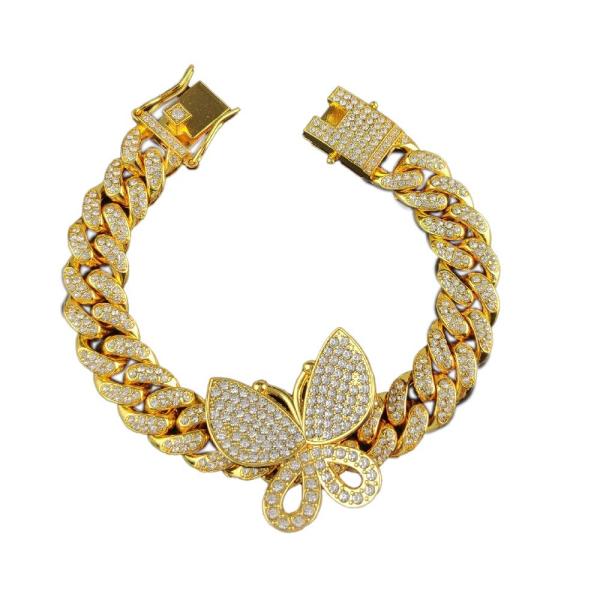 商品名:  Butterfly Cuban Chain Link Multi CZ Rhinestone Exaggerated Iced Out Bling Pendant Bracelet Arm for Women Girl Jewe...
