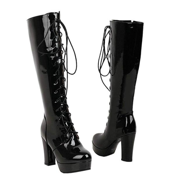 商品名:  LUXMAX Women Patent Leather Knee High Boots Lace Up Platform Block High Heel Long Boots, Size 14 M US,Blackブランド: L...