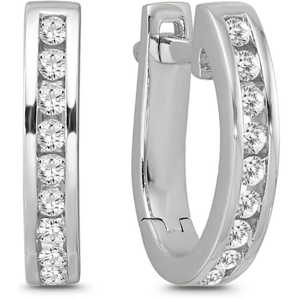 商品名: ARAIYA ファインジュエリー ガールズ 10K ホワイトゴールド ダイヤモンド フープピアス (1/3カラット I-J カラー I2クラリティ) ホワイト, ジェムストーン, ダイヤモンド 10K White Gold Dia...