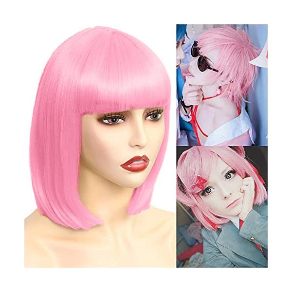 商品名:  Akkya Light Bob Wigs with Bangs for Women Short Colored Straight Synthetic Hair Pastel Pale Wig for Party Hallowee...