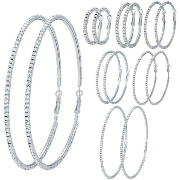 商品名7ペア ゴールド シルバー 大きなラインストーンフープイヤリングセット 大きなキラキラ 3~10cm ラウンドフープイヤリングジュエリー パーティーギフト ウェディングデート用, ラインストーン, クリスタル7 Pairs Gold ...