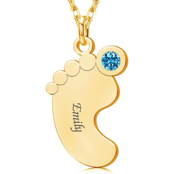 商品名NovGarden 名前入りネックレス 1-5 赤ちゃんの足跡付き 18Kゴールドチャームペンダント 人工誕生石付き ママ刻印ジュエリー レディースNovgarden Personalized 1-5 Engraved Name Ne...