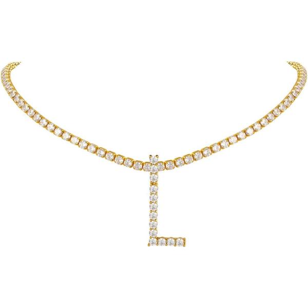 商品名FindChic キラキラ光るフルキュービックジルコニア テニスチェーン イニシャルネックレス レディース 16インチ バタフライチョーカー 18Kゴールドメッキ 模造ダイヤモンド キュービックジルコニア レターネックレス ギフトボッ...