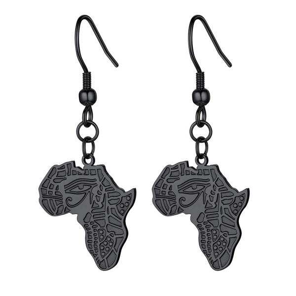 商品名: 316L ステンレススチール アフリカ地図デザインイヤリング ブラック/18Kゴールドメッキ ミニマリストダングルイヤリング ステートメントジュエリー ギフトボックス付き Womens Earrings Dangly Africa...