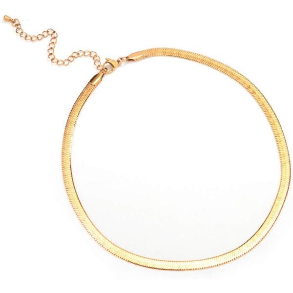 商品名ゴールドシルバー イタリアンステンレススチール フラットダブルスネークヘリンボーン カラーチェーン チョーカー コレット レイヤード クラビクルネックレス レディース ガールズ クラシックジュエリーGold Silver Italia...