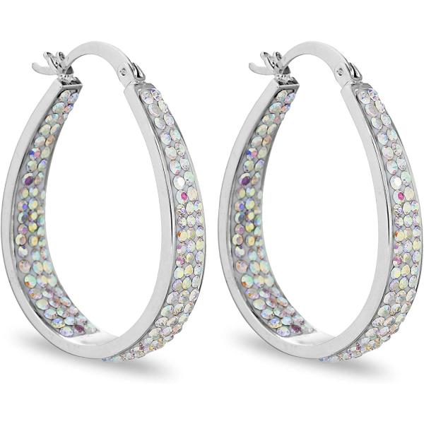 商品名Savlano 14Kホワイトゴールドメッキ インサイドアウト クリスタルフープピアス レディース ガールズSavlano 14K White Gold Plated Inside Out Crystal Hoop Earrings ...