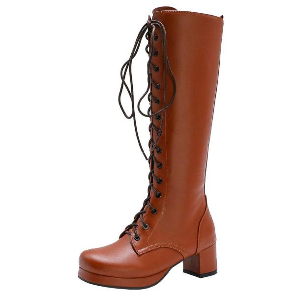 商品名:  LUXMAX Women Lace Up Knee High Boots Block Heel Platform Combat Long boots, Size 14 M US,Brownブランド: LUXMAX商品サイズ: 1...