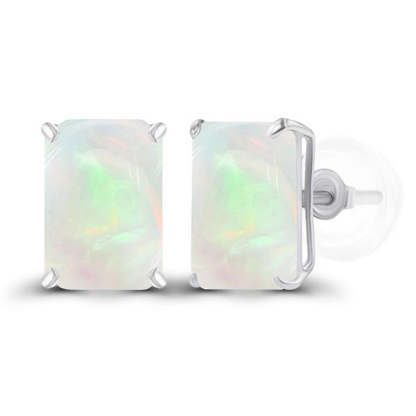 商品名:  Genuine 925 Sterling Silver 7x5mm Emerald Cut Natural Opal October Birthstone Genuine Stud Earrings For Women and ...