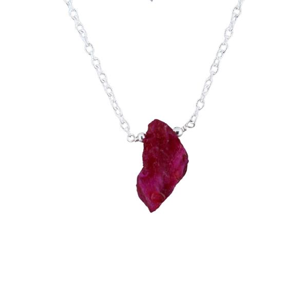 商品名Gempires Natural Raw Ruby Pendant Necklace for Women, Raw Stone Necklace, Ruby Crystal Jewelry, July Birthstone,16 + ...