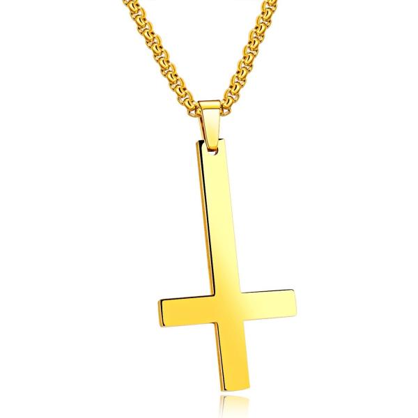 商品名[Rockyu] ジュエリー ブランド 人気 逆十字架 ネックレス メンズ クロスペンダント おしゃれ ゴールド 18金 ステンレス 金属アレルギー対応Rockyu Cross Necklace for Men Black/Gold/...