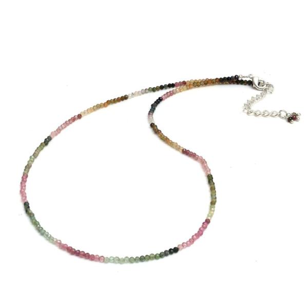 商品名Gempires Watermelon Tourmaline Beaded Choker Necklace for Women, Tourmaline Necklace, Crystal Choker Necklace, Silver...