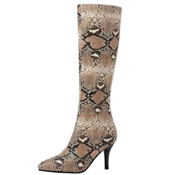 商品名:  LUXMAX Women Snake Print Knee High Boots Stiletto High Heels Pointed Toe Tall Boots, Size 7 M US,Beigeブランド: LUXMAX...