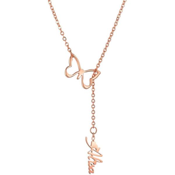 商品名Personalized Custom Name Pendant Butterfly Y Necklace Fashion Creative Nameplate Gifts for Women (rose gold)ブランド：NOUM...