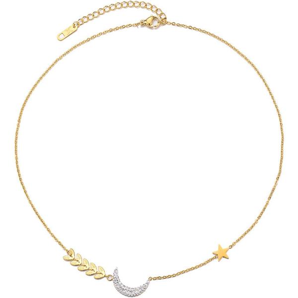 商品名月と星 チョーカーネックレス レディース ティーン ガールズ 小麦の耳デザイン ステンレススチール デンティチャームチョーカー 半月板ネックレス 誕生日 クリスマス 感謝祭ギフト 彼女 彼女 母 姉妹 BFF, 金属, キュービックジ...