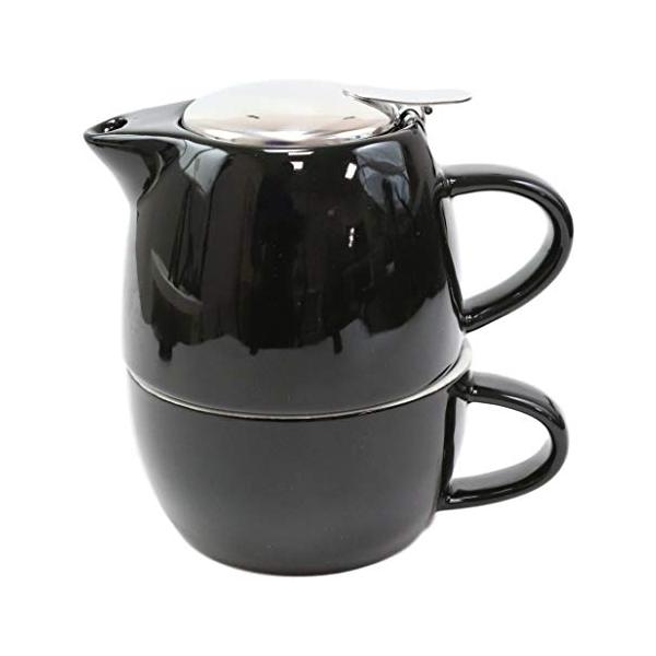 商品名: Ebros Gift カラフル コンテンポラリー セラミック スタッカブル ティーポットセット シングルティーポット 20オンス マッチングマグ ステンレススチール インフューザー 蓋 キッチン ダイニング ホームデコレーション ...