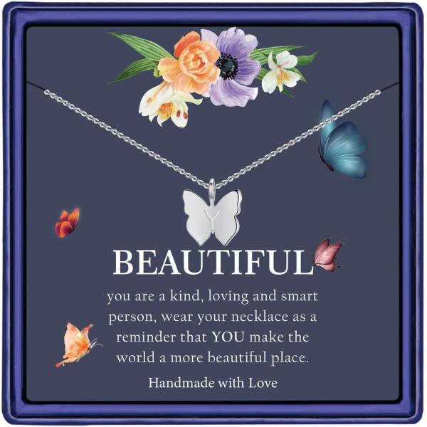 商品名イニシャルバタフライネックレス レディース ガールズ - 華奢な14Kホワイトゴールド張り イニシャルバタフライネックレス パーソナライズ イニシャル Y字アルファベット ペンダント バタフライチョーカー ネックレス レディース ガー...