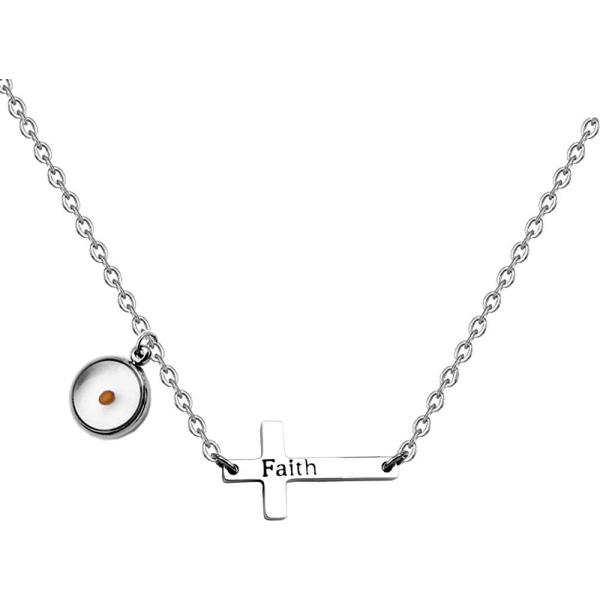 商品名Belingry 横向きクロスネックレス マスタードシードチャーム付き 初聖体拝領ギフト 女の子と女性にBelingry Sideways Horizontal Cross Necklace with Mustard Seed Cha...