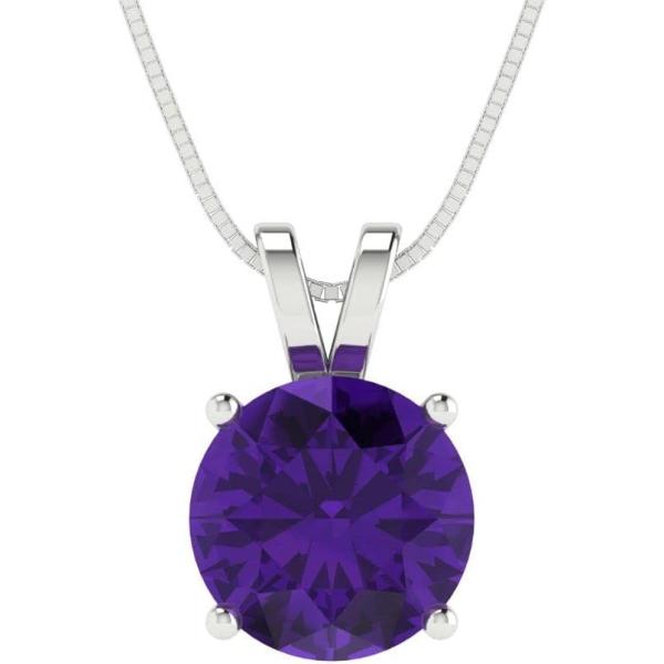 商品名Clara Pucci 2.50カラット ブリリアントラウンドカット 見事な本物の完璧な天然パープルアメジスト 宝石 ソリティアペンダントネックレス 18インチゴールドチェーンボックス誕生石 ソリッド18Kホワイトゴールド, 金属 ジ...