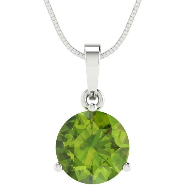 商品名Clara Pucci 2.1カラット ラウンドカット 美しい本物の完璧な天然グリーンペリドットジェムストーン 3プロング マティーニスタイル ソリティアペンダントネックレス 16インチゴールドチェーンボックス付き 誕生石 ソリッド1...