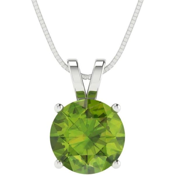 商品名Clara Pucci 1.6カラット ブリリアントラウンドカット 美しい本物の完璧な天然グリーンペリドット宝石 ソリティアペンダントネックレス 18インチゴールドチェーンボックス付き ソリッド18Kホワイトゴールド, 貴金属 ジェム...