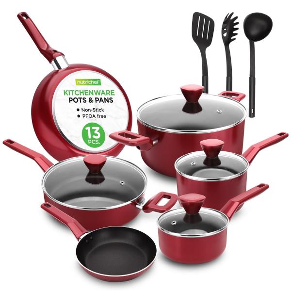 商品名:  NutriChef 13 Pcs. Nonstick Kitchen Cookware PTFE/PFOA/PFOS-Free Heat Resistant Kitchenware Set w/Saucepan, Frying ...