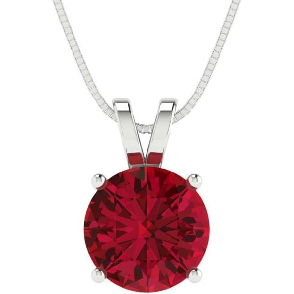 商品名Clara Pucci 2.50カラット ブリリアントラウンドカット 美しい本物の完璧な人工ルビー宝石 ソリティアペンダントネックレス 18インチゴールドチェーンボックス誕生石付き ソリッド18Kホワイトゴールド, 貴金属 ジェムスト...