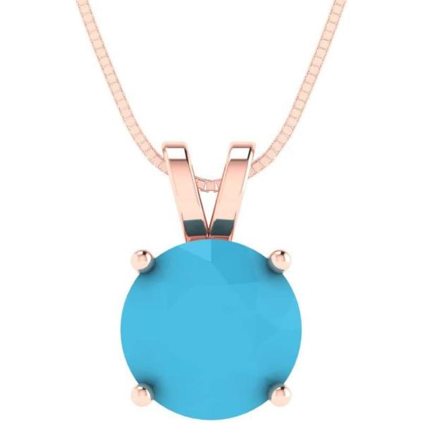 商品名Clara Pucci 2.0カラット ブリリアントラウンドカット 美しい本物の完璧な人工ターコイズ宝石 ソリティアペンダントネックレス 16インチゴールドチェーンボックス付き ソリッド18Kピンクローズゴールド, 貴金属 ジェムスト...