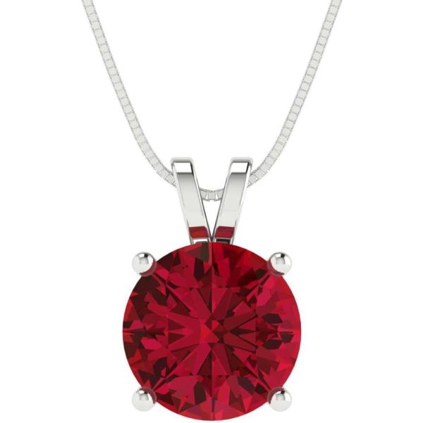 商品名Clara Pucci 3.0カラット ブリリアントラウンドカット 美しい本物の完璧な人工ルビー宝石 ソリティアペンダントネックレス 16インチゴールドチェーンボックス誕生石付き ソリッド18Kホワイトゴールド, 貴金属 ジェムストー...