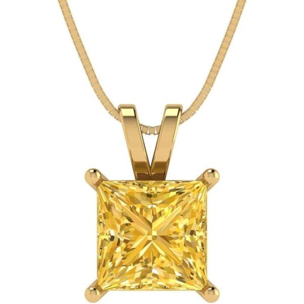 商品名Clara Pucci 2.1カラット ブリリアントプリンセスカット 美しい本物の完璧な天然イエローシトリン宝石 ソリティアペンダントネックレス 16インチゴールドチェーンボックス誕生石付き ソリッド18Kイエローゴールド, 貴金属 ...