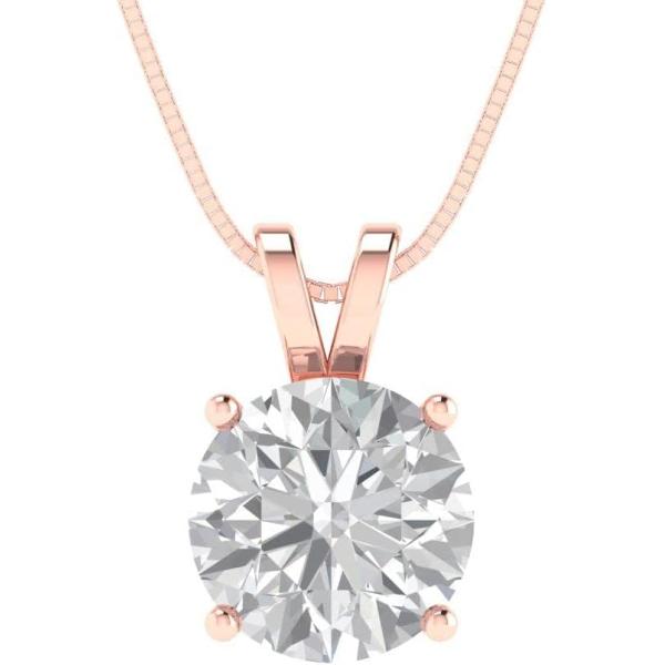 商品名Clara Pucci 1.6カラット ブリリアントラウンドカット 美しい本物の完璧なモアッサナイト宝石 ソリティアペンダントネックレス 16インチゴールドチェーンボックス付き ソリッド18Kピンクローズゴールド, 貴金属 ジェムスト...