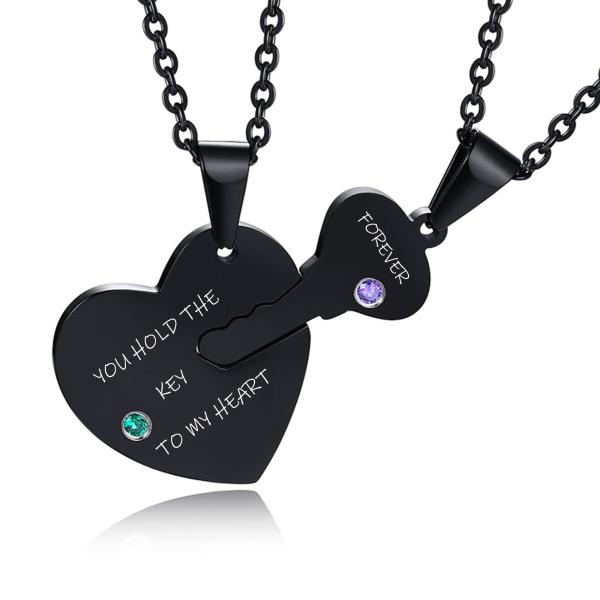商品名: MPRAINBOW カップルネックレス 2点セット ステンレススチール 彼と彼女の鍵 ハートパズルペンダント カップルギフト ネックレス 彼と彼女に プロミスラブ カップルネックレス マッチングセット 誕生石付き MPRAINBO...