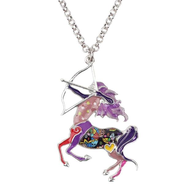 商品名: DUOWEI 12星座 カートゥーン ケンタウロス 射手座ネックレス ファンシー合金 フローラルエナメルジュエリー レディース 6色 占星術 上品な誕生日ギフト パープル DUOWEI 12 Constellations Cart...