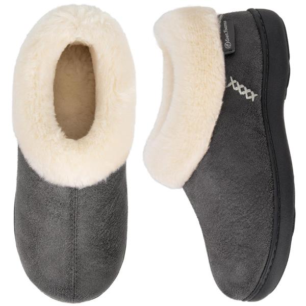 商品名:  EverFoams Women's Micro Suede Cozy Memory Foam Winter Slippers with Fuzzy Faux Fur Collar and Indoor Outdoor Rubbe...