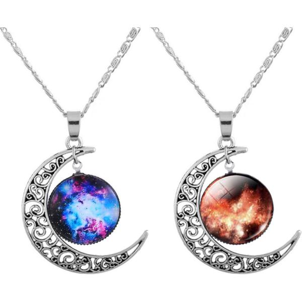 商品名銀河&amp;三日月 ペンダントネックレス 星雲 カボション 友情ネックレス 18インチチェーン 男性・女性・ティーン・女の子へのギフトに最適2 Pcs Galaxy &amp; Crescent Cosmic Moon Pendan...