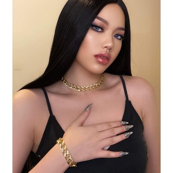 商品名Aimimier パンク キューバ リンク チェーン チョーカー ネックレス チャンキー カーブリンク チェーン ブレスレット セット ヒップホップ アクセサリー ボーホー プロム パーティー フェスティバル ジュエリー レディース ...