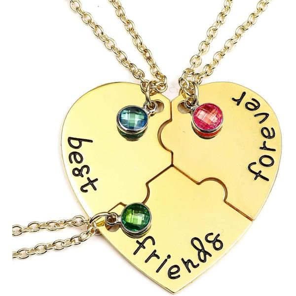 商品名Bff Best Friends Forever 3 ネックレス レディース ガールズ フレンドシップ ギフト ハート パズル ジュエリー イニシャル チェーン ネックレス シスターギフト, 金属, キュービックジルコニアouteru...