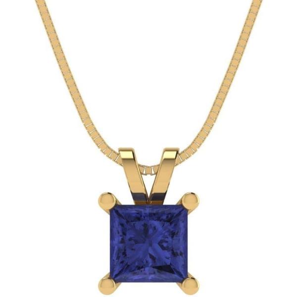 商品名Clara Pucci 3.1 ct Princess Cut Genuine Simulated Tanzanite Solitaire Pendant Necklace With 16"" Gold Chain box Solid...