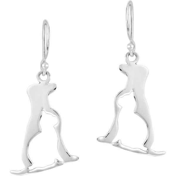 商品名ペット愛好家 服装 犬と猫のシルエット .925スターリングシルバー ダングルイヤリングPet Lover Obedient Dog and Cat Silhouette .925 Sterling Silver Dangle Ear...