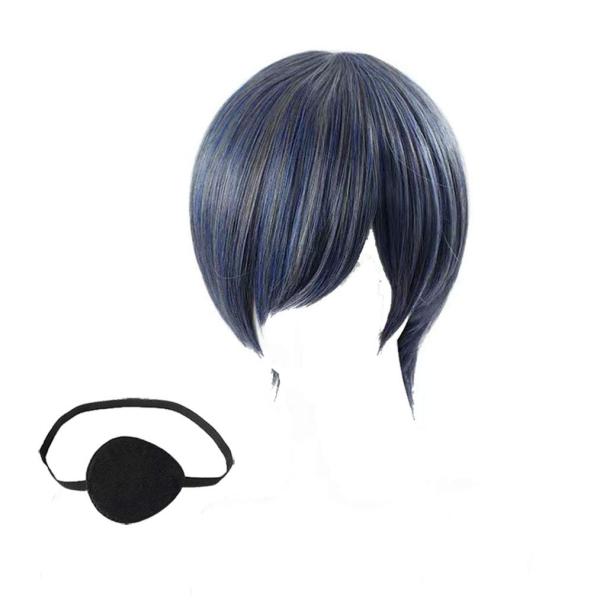 商品名:  LOKCEE Blue Gray Mixed Short Straight Hair Wig Party Halloween Daily Ciel Phantomhive Wig With Black Eyepatch Cosp...