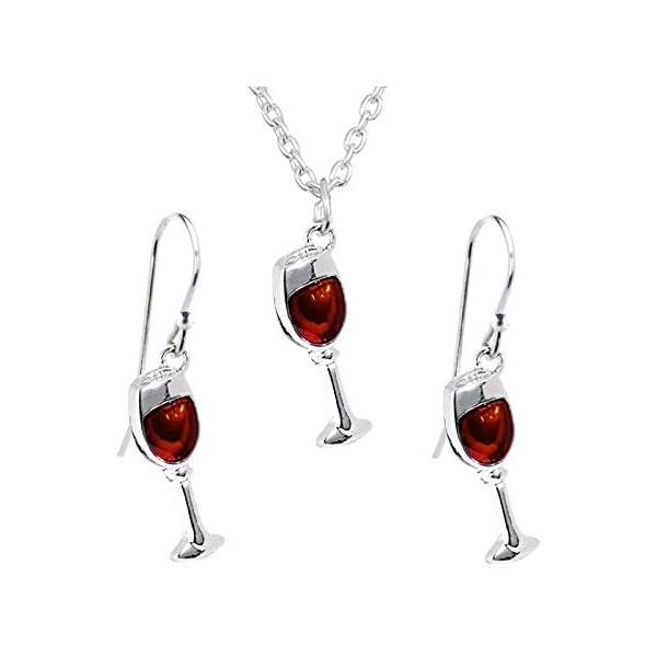 商品名D.Rosse ファッション シック エナメルワインカップピアス 80個 ステンレススチール レッドワイングラス ダングルドロップイヤリング ネックレスセット レディース ガールズ ユニークなステートメントジュエリーギフト レッドD....