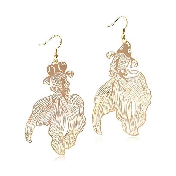 商品名D.Rosse ファッション シック ハンドメイド 軽量 ホロー トロピカル 魚 ゴールドフィッシュ ダングルドロップイヤリング レディース ガールズ ステートメントジュエリーギフト ゴールドFashion Chic Handmade...