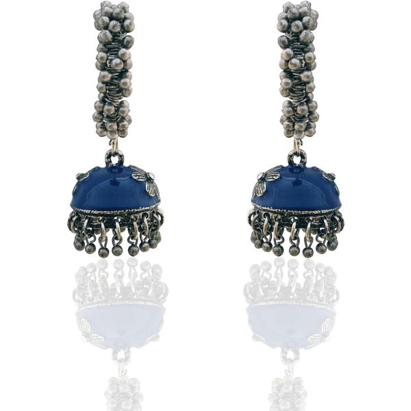 商品名Moonstruck 酸化銀 Meenakari Jhumkas 女性用 (ブルー)Moonstruck Golden Meenakari Jhumkas With White Pearls For Women (Blue)ブランド：...